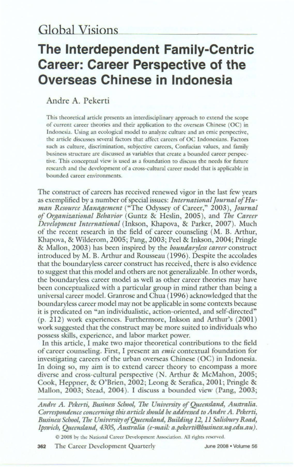 (PDF) The Interdependent Family‐Centric Career: Career Perspective of ...