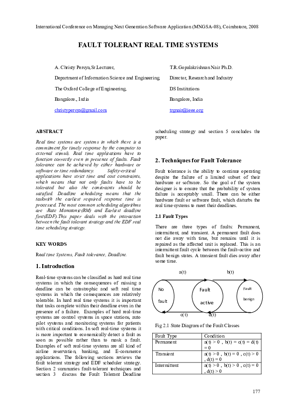 (PDF) FAULT TOLERANT REAL TIME SYSTEMS