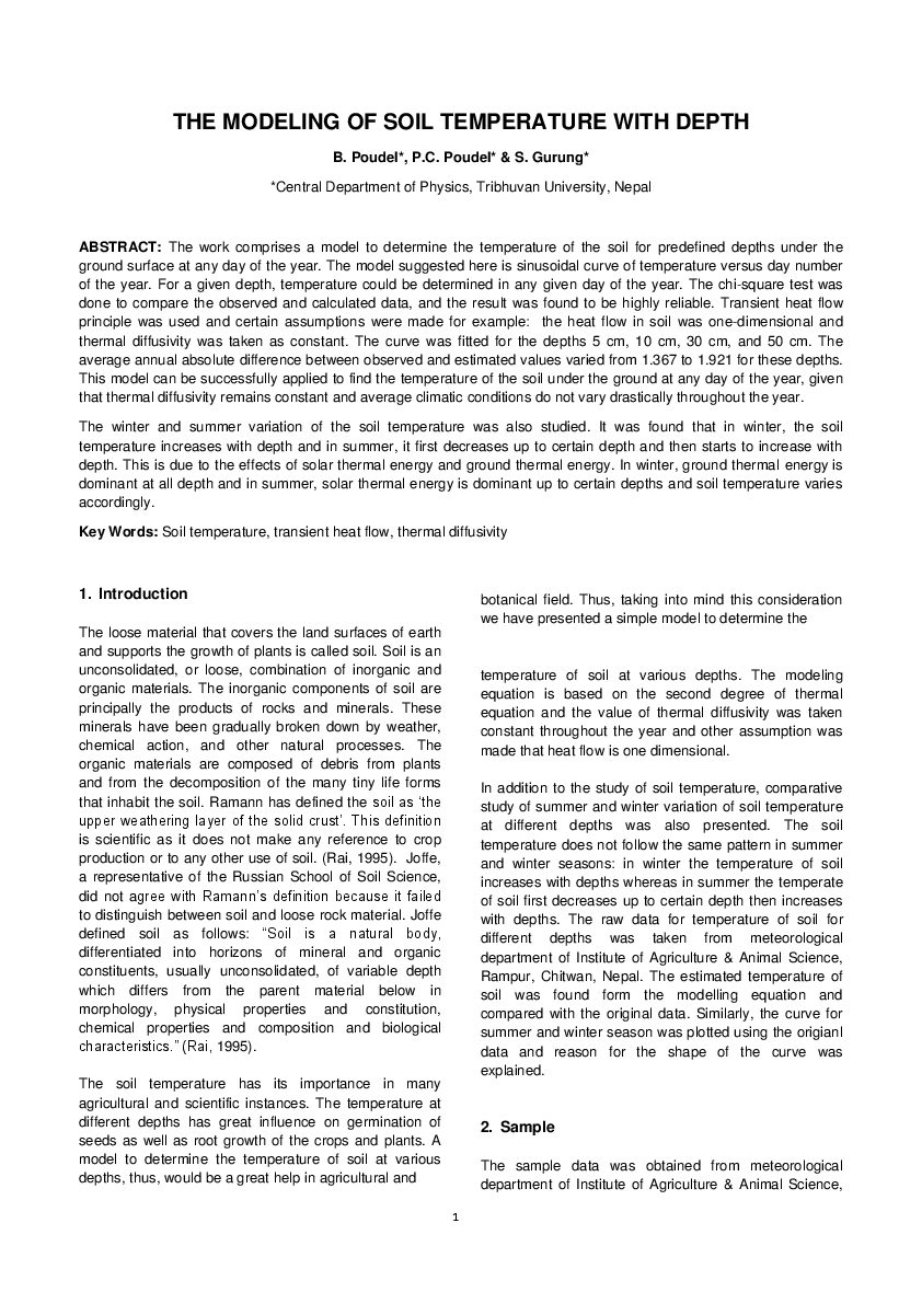 (PDF) THE MODELING OF SOIL TEMPERATURE WITH DEPTH