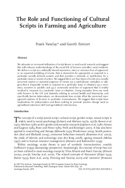 The Role and Functioning of Cultural Scripts in Farming and Agriculture