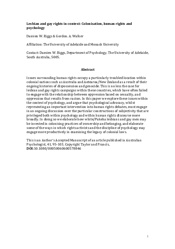(PDF) Queer(y)ing right: Psychology, liberal individualism and colonisation