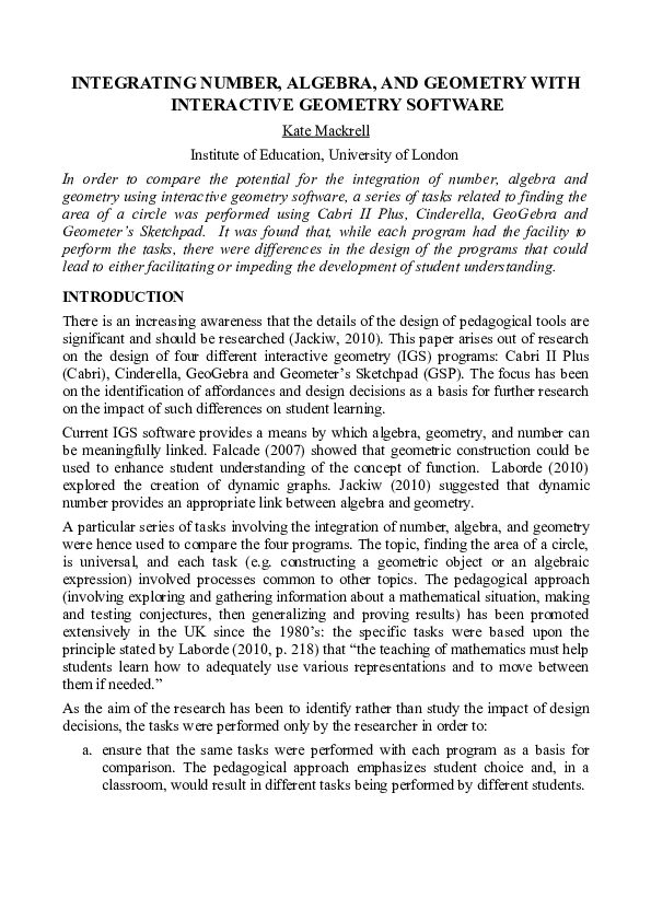 (DOC) Integrating number, algebra and geometry with interactive ...