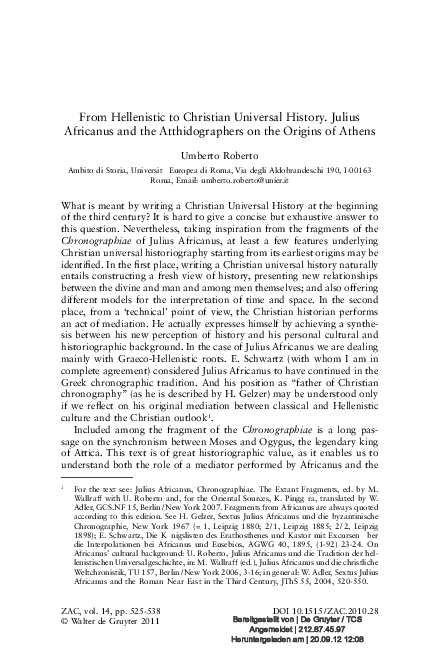 (PDF) From Hellenistic to Christian Universal History. Julius Africanus ...