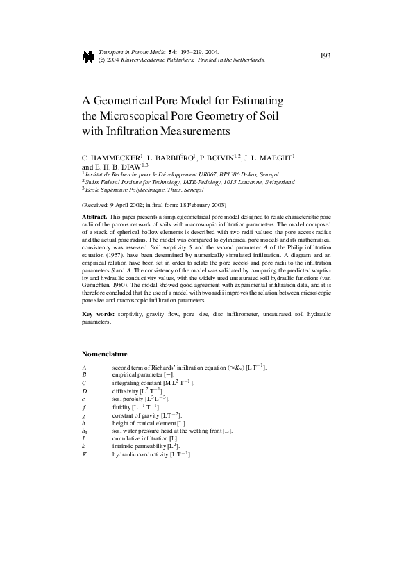 (PDF) Ponded infiltration into soil with biopores — field experiment and modeling | Milena ...