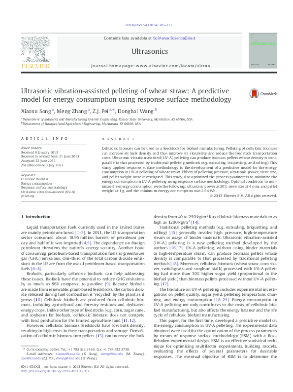 (PDF) Ultrasonic vibration-assisted pelleting of wheat straw: A ...