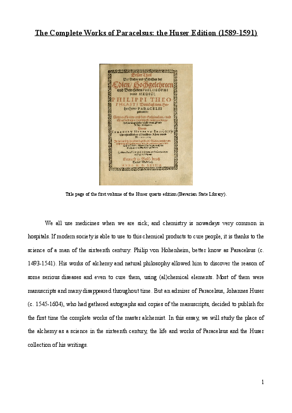 (PDF) The Complete Works of Paracelsus: the Huser Edition (1589-1591).