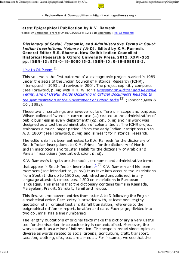 (PDF) Latest Epigraphical Publication by K.V. Ramesh