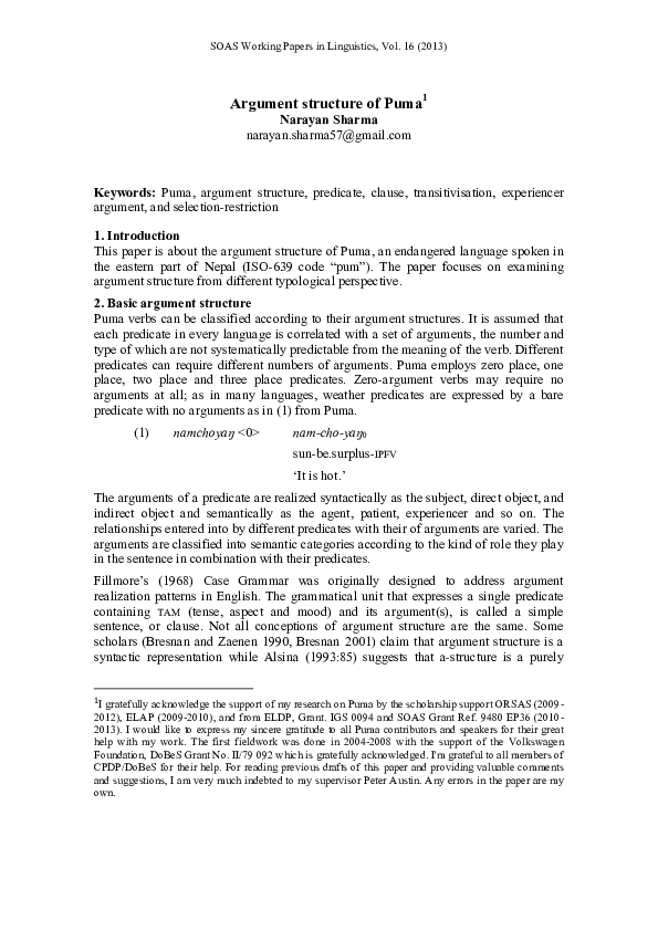 (PDF) Argument Structure of Puma