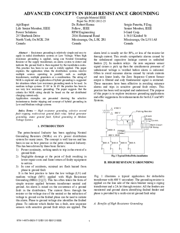 (PDF) ADVANCED CONCEPTS IN HIGH RESISTANCE GROUNDING