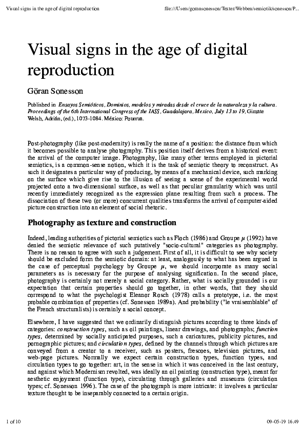 (PDF) Visual signs in the age of digital reproduction Post
