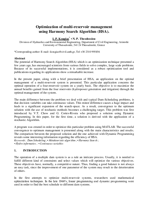(PDF) Optimization of multi-reservoir management using Harmony Search Algorithm (HAS)