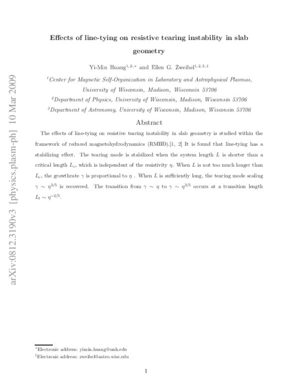 (PDF) Effects of Line-tying on Resistive Tearing Instability in Slab ...