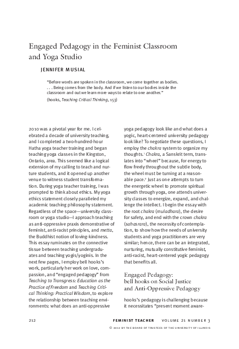 (PDF) Engaged Pedagogy in the Feminist Classroom and Yoga Studio