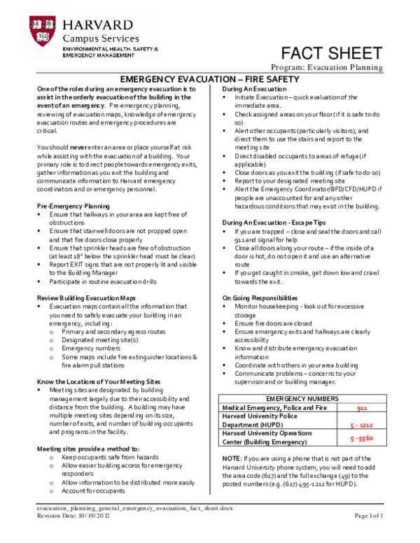 (PDF) FACT SHEET Program: Evacuation Planning