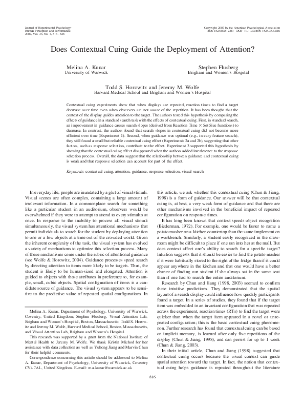 (PDF) Does Contextual Cuing Guide the Deployment of Attention