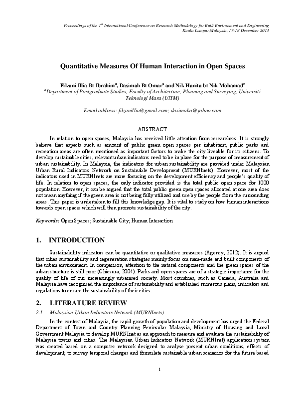 (PDF) Quantitative Measures Of Human Interaction in Open Spaces