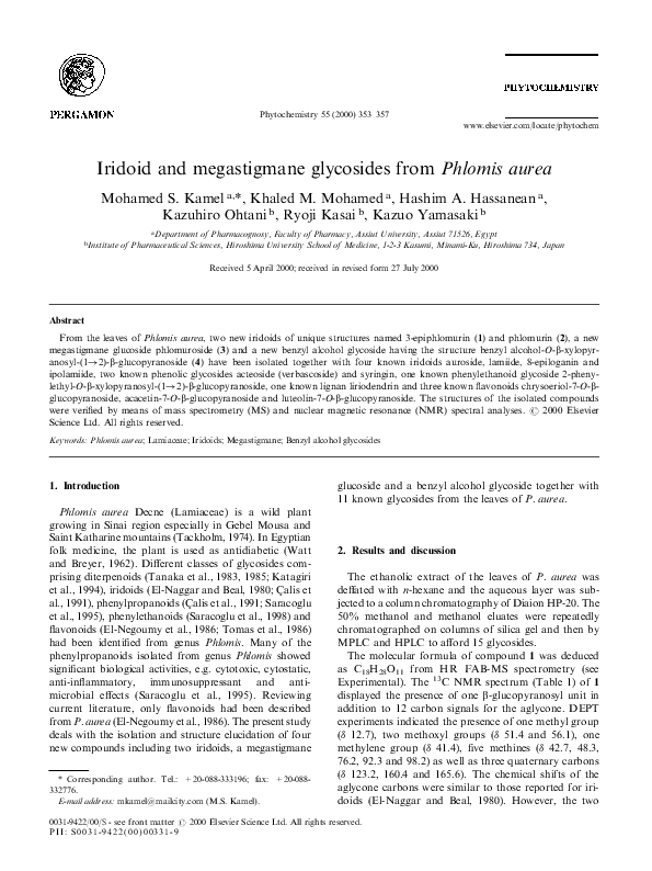 (PDF) Iridoid and megastigmane glycosides from Phlomis aurea