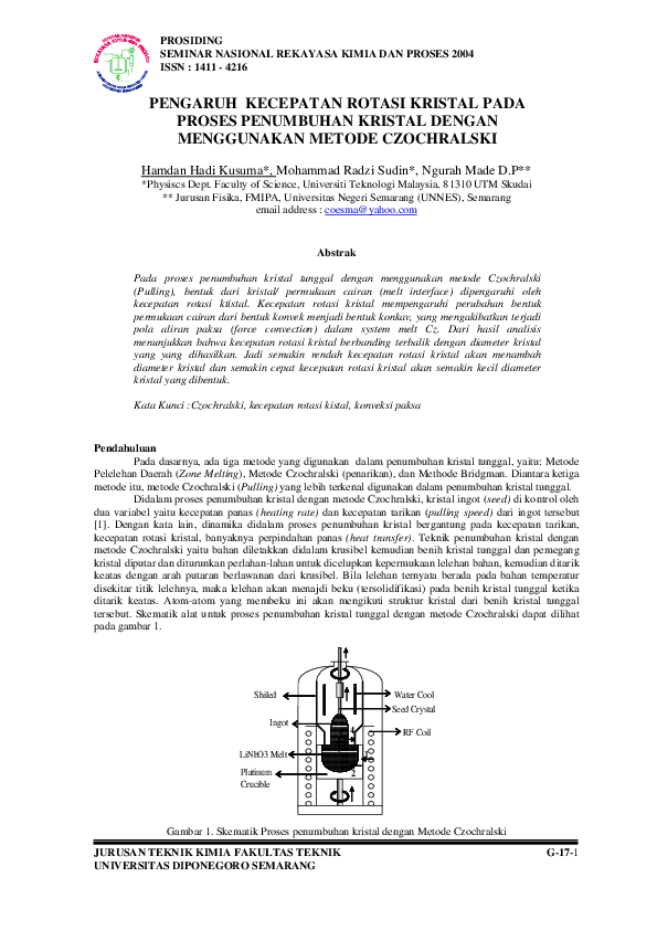 (PDF) PENGARUH KECEPATAN ROTASI KRISTAL PADA PROSES PENUMBUHAN KRISTAL ...