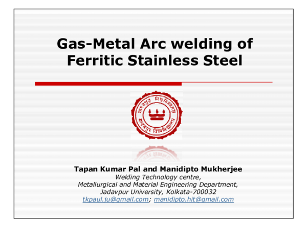(PDF) Gas-Metal Arc welding of Ferritic Stainless Steel