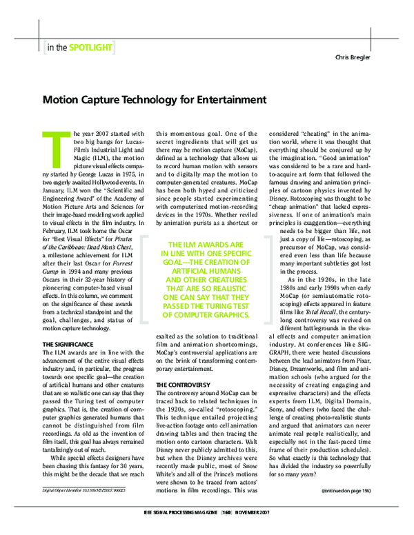 (PDF) Motion Capture Technology for Entertainment [In the Spotlight