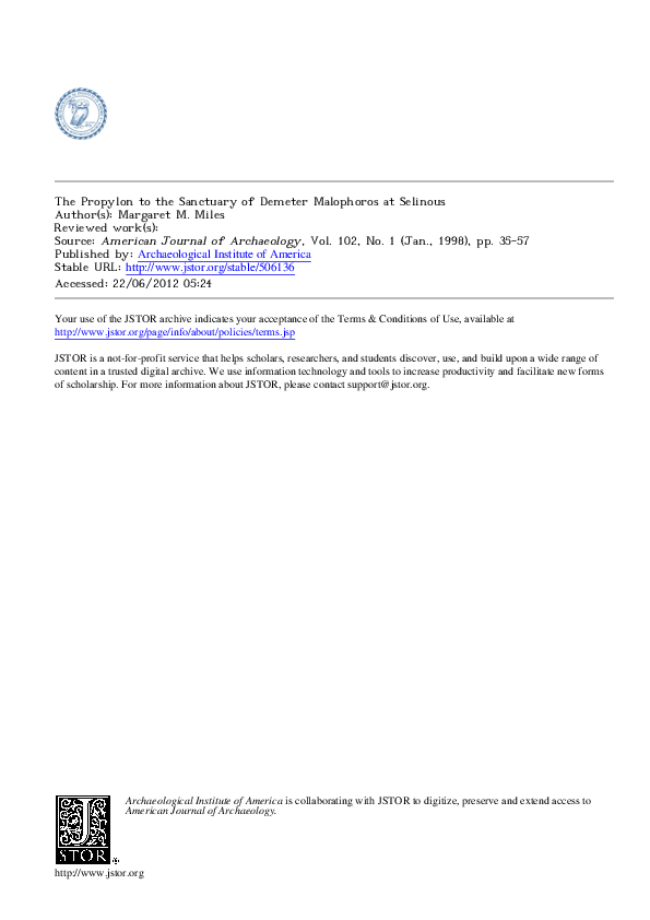 (PDF) The Propylon to the Sanctuary of Demeter Malophoros at Selinous