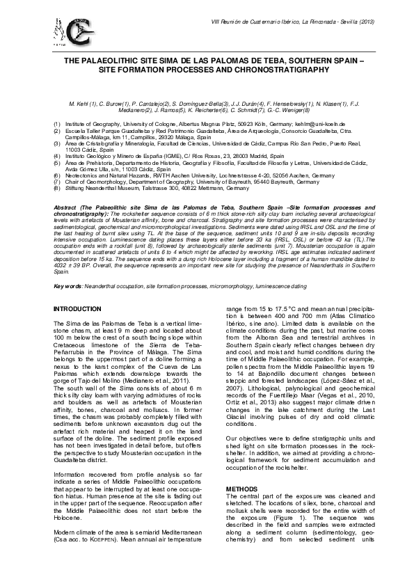 (PDF) THE PALAEOLITHIC SITE SIMA DE LAS PALOMAS DE TEBA, SOUTHERN SPAIN ...