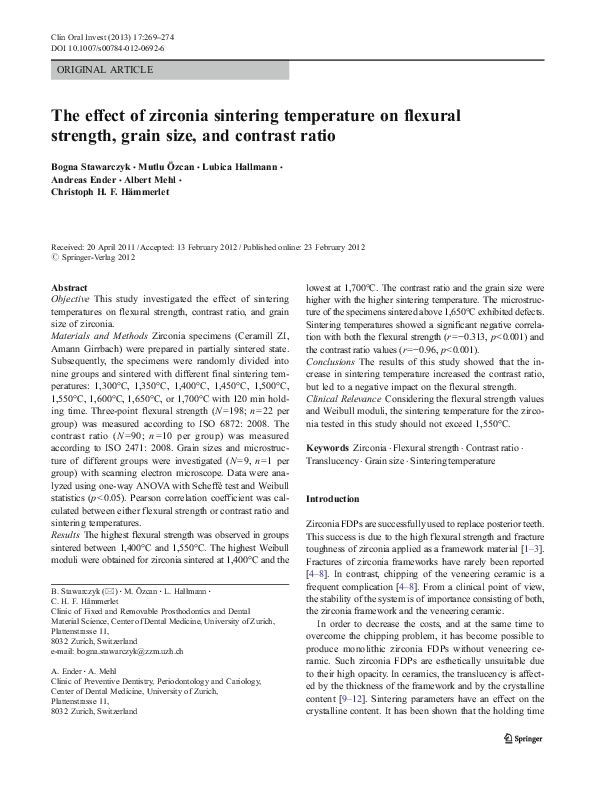 Pdf The Effect Of Zirconia Sintering Temperature On Flexural Strength