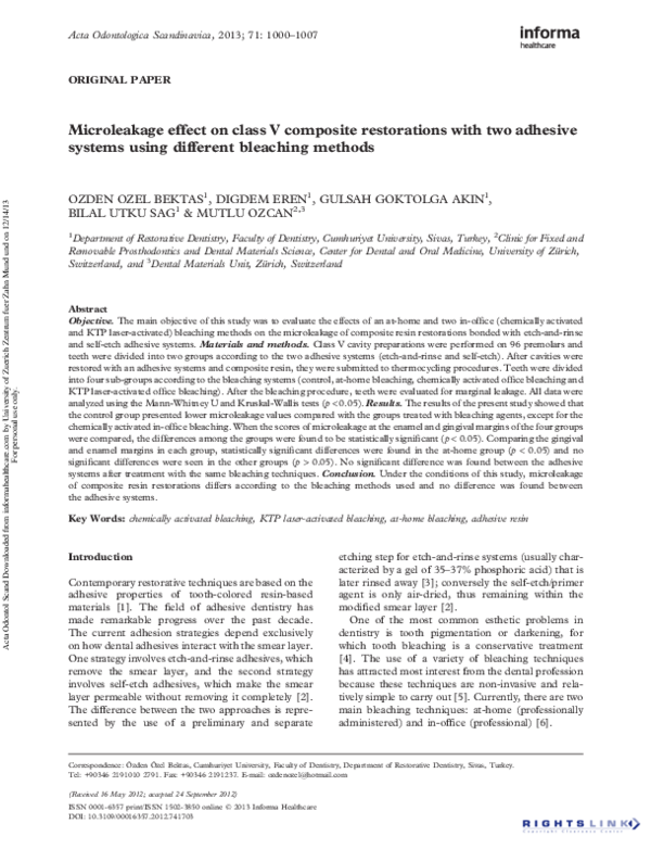 Pdf Microleakage Effect On Class V Composite Restorations With Two Adhesive Systems Using