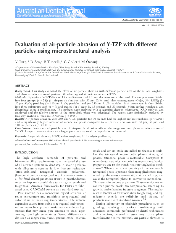 (PDF) Evaluation of air-particle abrasion of Y-TZP with different ...