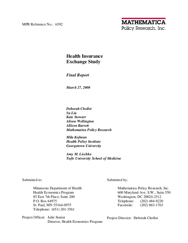 (PDF) Health Insurance Exchange Study. Washington, DC: Mathematica ...