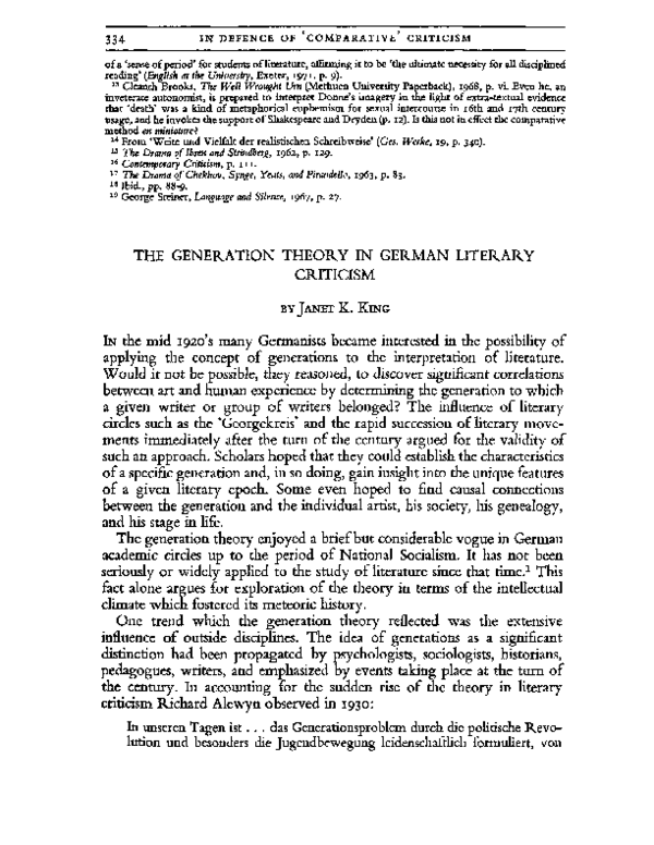(PDF) "The 'Generation Theory' in German Literary Criticism." German ...