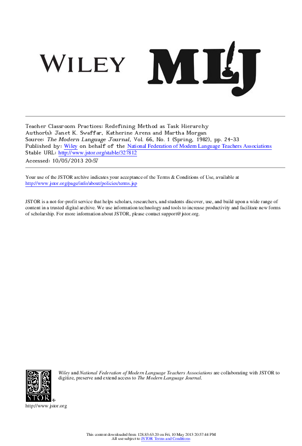 (PDF) Janet K. Swaffar, Katherine Arens, and Martha Morgan. "Teacher ...