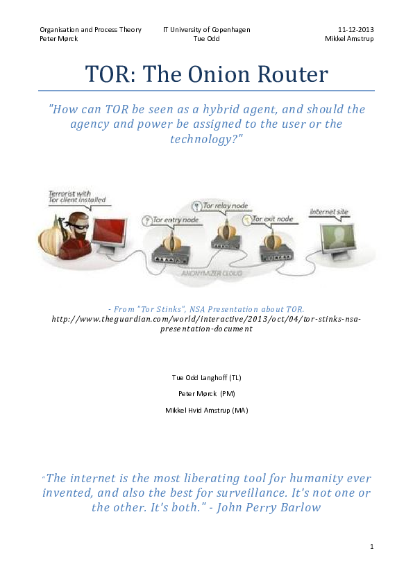 (PDF) TOR The Onion Router. A Discussion of Technological Agency.