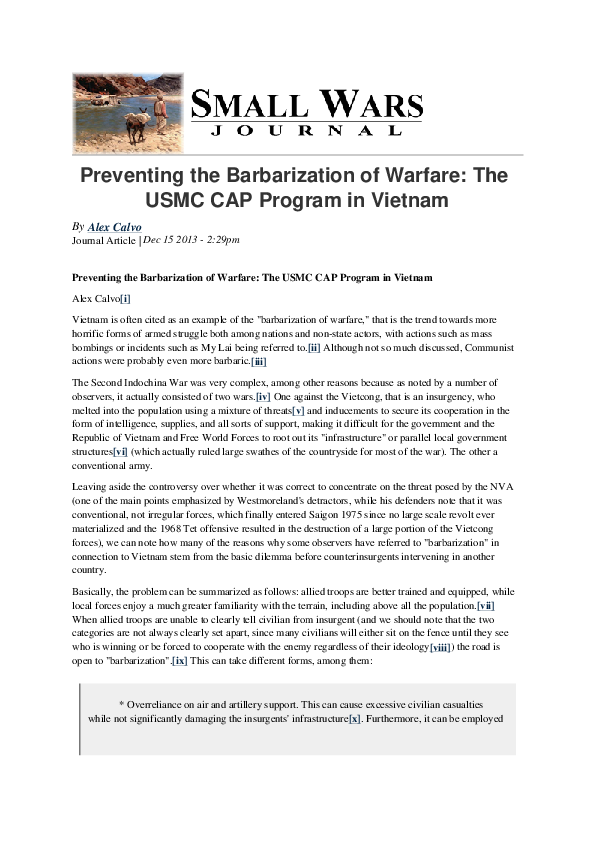 (PDF) Preventing the Barbarization of Warfare: The USMC CAP Program in ...