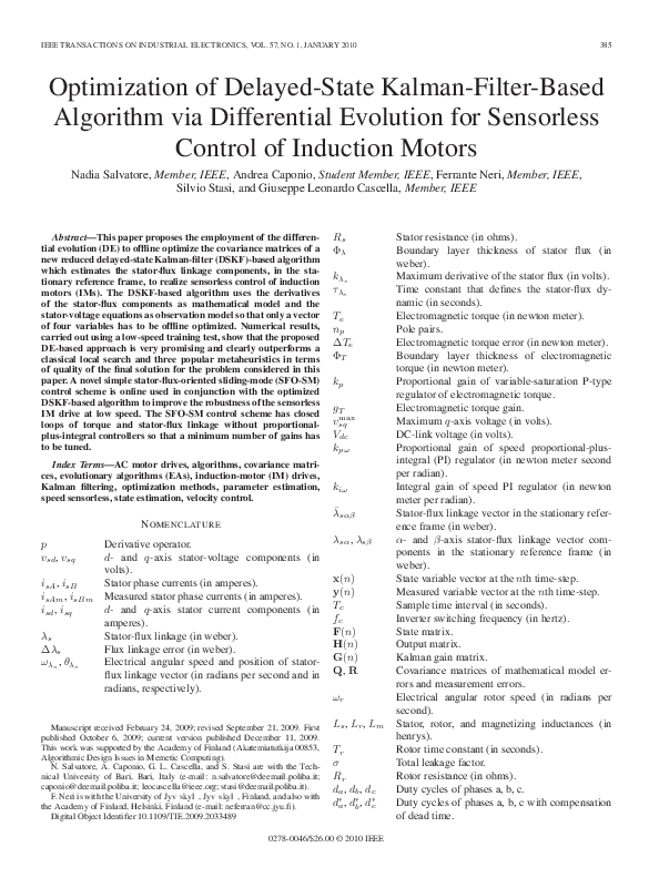 Pdf Optimization Of Delayed State Kalman Filter Based Algorithm Via Differential Evolution For