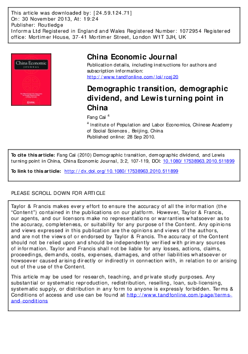 (PDF) China Economic Journal Demographic transition, demographic ...