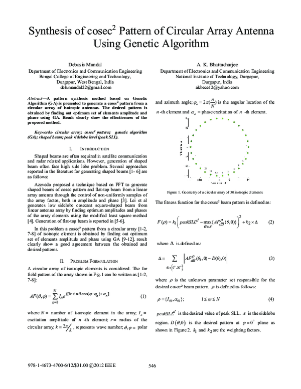 Pdf Synthesis Of Cosec2 Pattern Of Circular Array Antenna Using Genetic Algorithm Debasis 8492