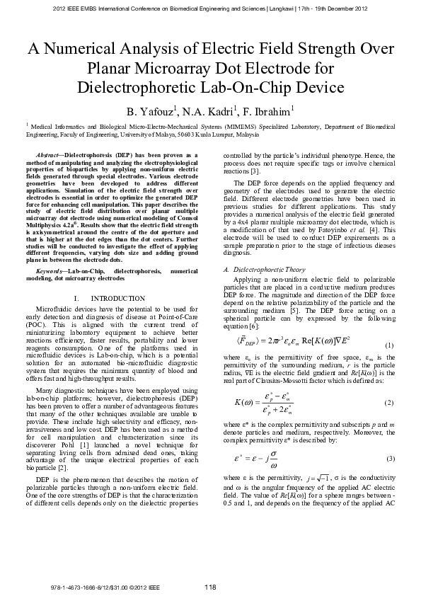 (PDF) A numerical analysis of electric field strength over planar microarray dot electrode for ...