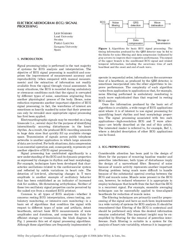 Pdf Electrocardiogram Ecg Signal Processing