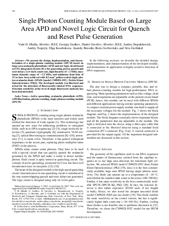 (PDF) Single Photon Counting Module Based on Large Area APD and Novel ...