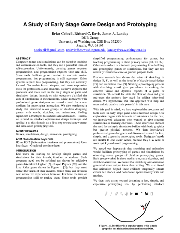 (PDF) A study of early stage game design and prototyping