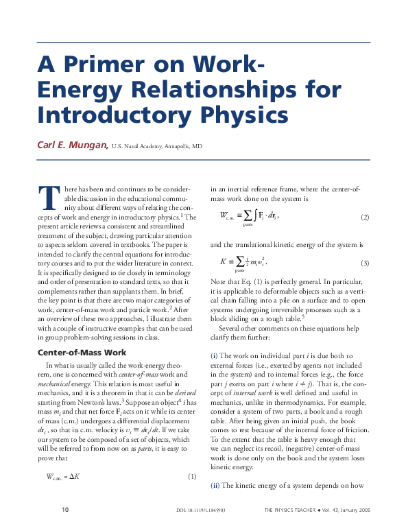 (PDF) A primer on work-energy relationships for introductory physics