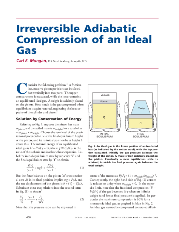 (PDF) Irreversible adiabatic compression of an ideal gas
