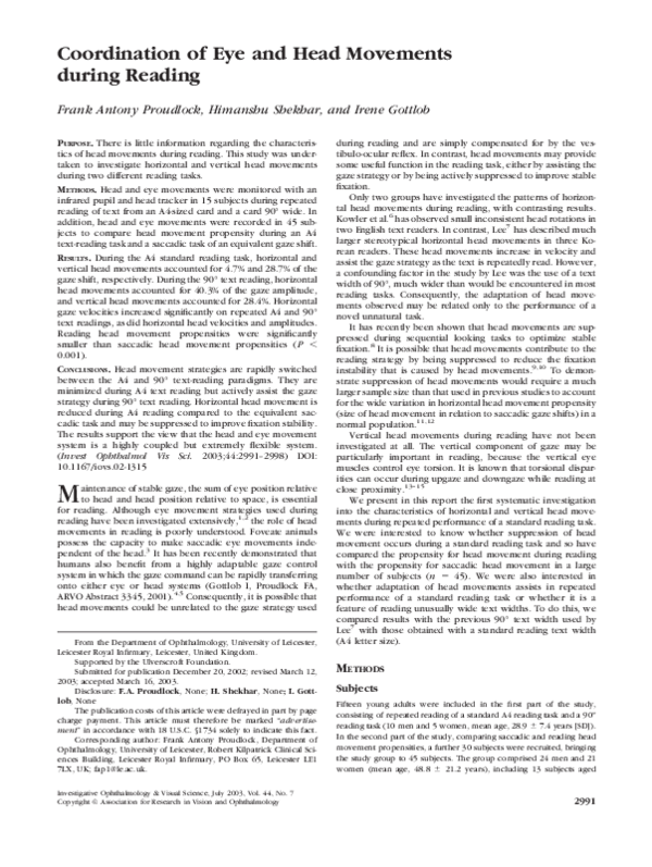 (PDF) Coordination of Eye and Head Movements during Reading