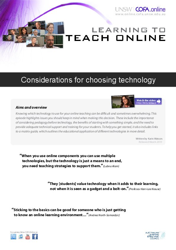 (PDF) Considerations for choosing technology for teaching