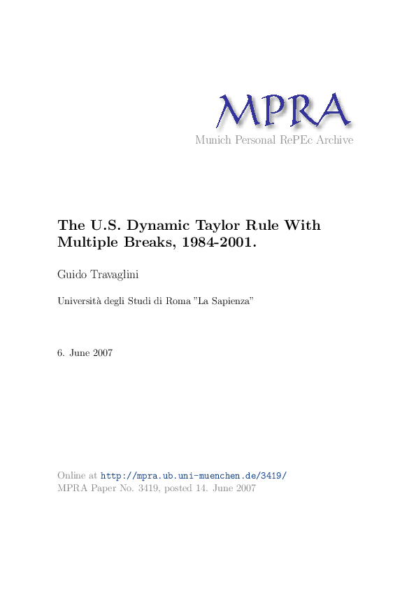 (PDF) The U.S. Dynamic Taylor Rule With Multiple Breaks, 1984-2001