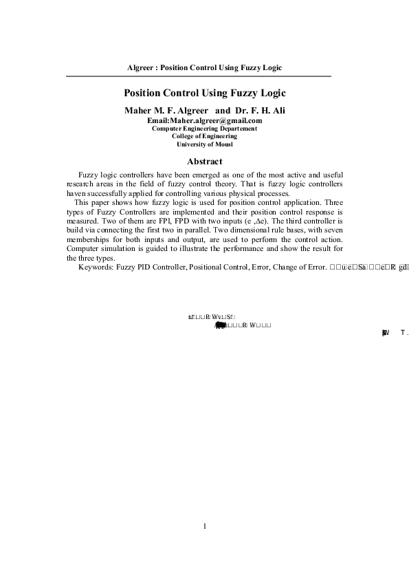(PDF) Position Control Using Fuzzy Logic