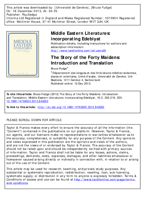 (PDF) "The Story of the Forty Maidens: Introduction and Translation" in ...