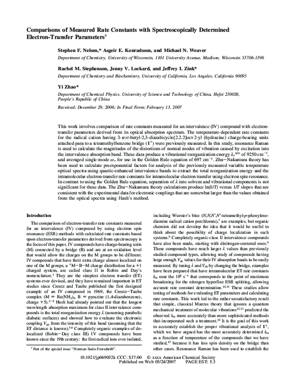 (PDF) Calculation of electron-transfer rate constants from intervalence ...