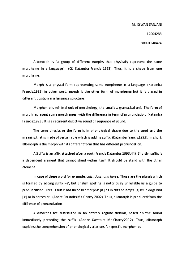 (DOC) allomorph and its context based on its phonological characteristics